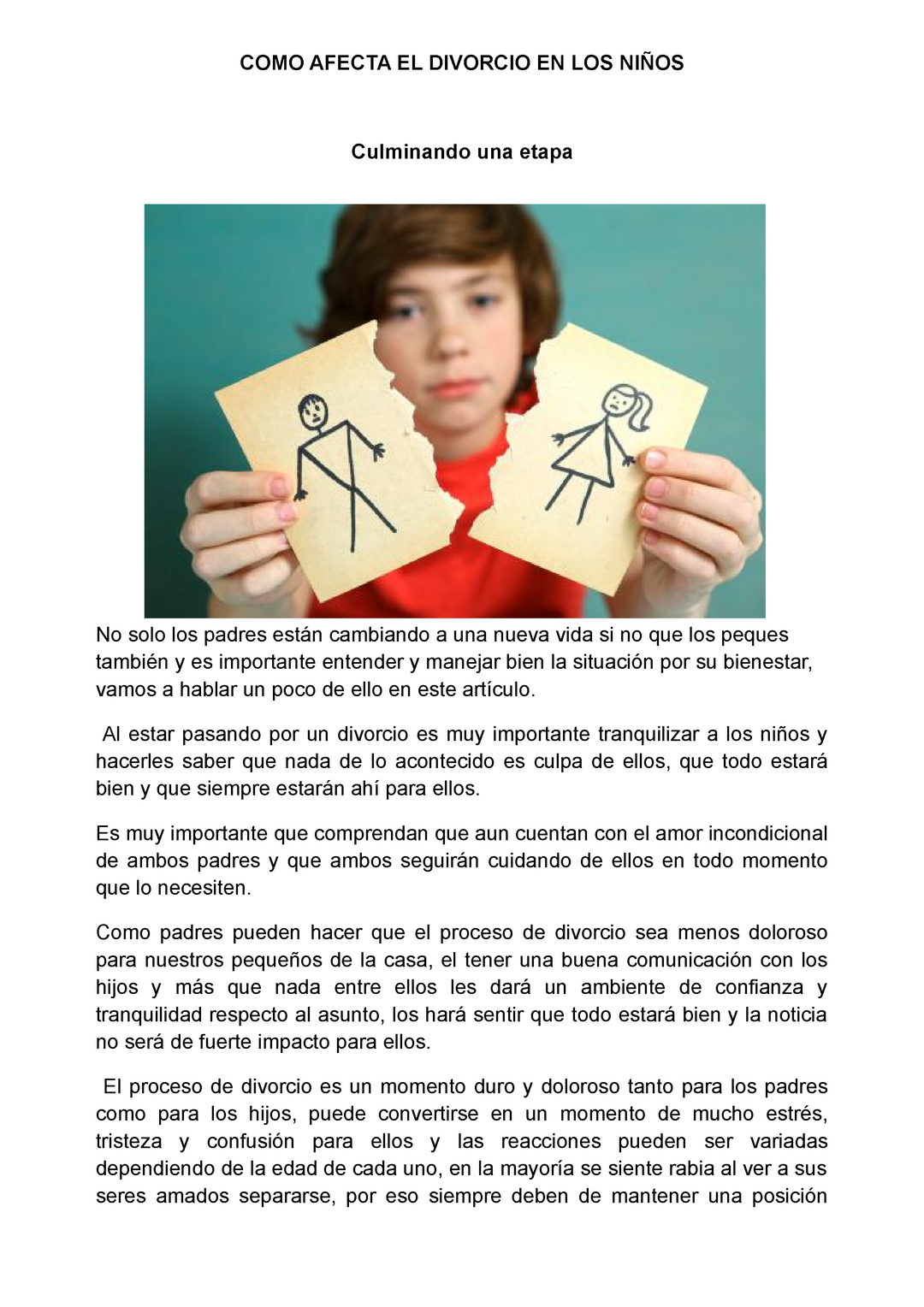 Divorcio: Qué significa y cómo afecta a los niños
